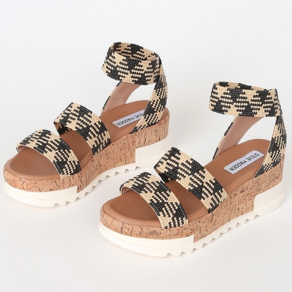Steve Madden | Shoes | Steve Madden Bandi Raffia Platform Sandals Cork ...